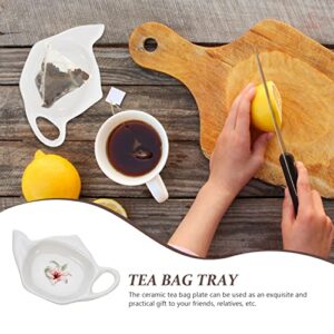 DOITOOL White Ceramic Tea Bag Coasters Tea Bag Holder, 2Pack Teapot-Shaped Spoon Rests Tea Bag Storage Rack Classic Teabag Caddy Holder Saucer