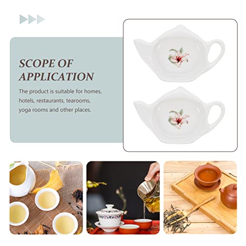 DOITOOL White Ceramic Tea Bag Coasters Tea Bag Holder, 2Pack Teapot-Shaped Spoon Rests Tea Bag Storage Rack Classic Teabag Caddy Holder Saucer