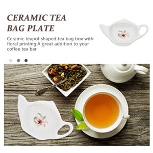 DOITOOL White Ceramic Tea Bag Coasters Tea Bag Holder, 2Pack Teapot-Shaped Spoon Rests Tea Bag Storage Rack Classic Teabag Caddy Holder Saucer