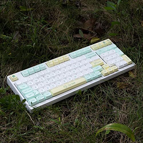 PBT Cat White Cyan Keycaps Set XDA Profile 130 Keys Custom Dye-Sub Cute Keyboard Keycaps for 60% 65% 70% 100% Cherry Gateron MX Switches Mechanical Keyboards