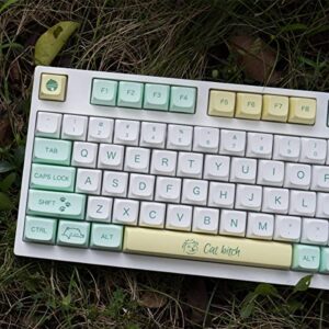 PBT Cat White Cyan Keycaps Set XDA Profile 130 Keys Custom Dye-Sub Cute Keyboard Keycaps for 60% 65% 70% 100% Cherry Gateron MX Switches Mechanical Keyboards