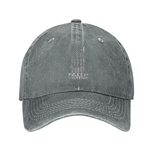 Faith Over Fear Hat Bible Scripture Verse Hat God Christian Jesus Cross Hat Vintage Dad Hats Baseball Cap Gray