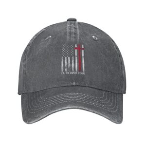 Faith Over Fear Hat Bible Scripture Verse Hat God Christian Jesus Cross Hat Vintage Dad Hats Baseball Cap Deep Heather