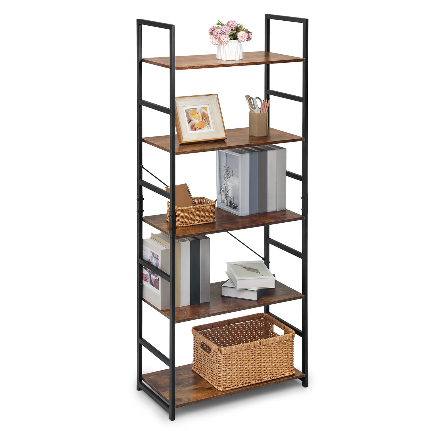 Magshion 6-Tier Bookshelf, Tall Bookcase Industrial Display Standing Shelf Units, Metal Storage Shelf for Bedroom Kitchen