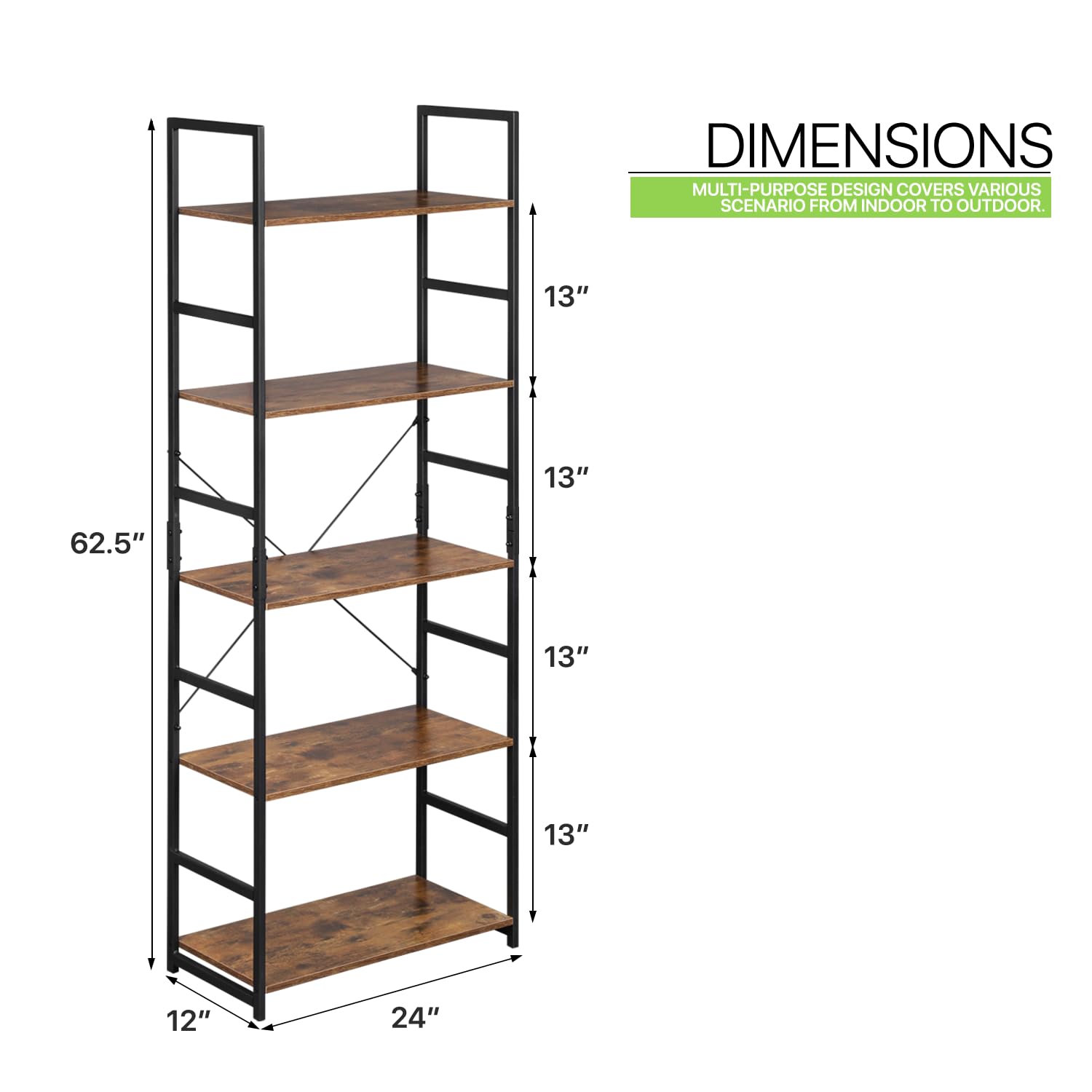 Magshion 6-Tier Bookshelf, Tall Bookcase Industrial Display Standing Shelf Units, Metal Storage Shelf for Bedroom Kitchen