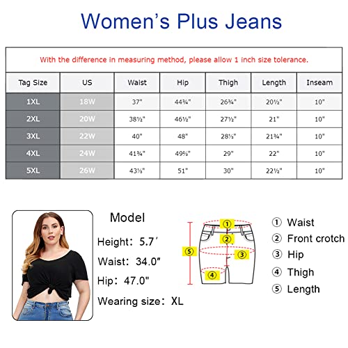 Women's Plus High Waist Ripped Frayed Denim Shorts Distressed Knee Length Shorts Girlfriend Shorts Jean (07 Ripped White, 2XL)