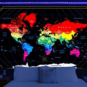 BIECWIAY World Map Blacklight Tapestry UV Reactive Tapestry for Bedroom Fantasy Trippy Tapestry Black Light Tapestry Aesthetic Wall Hanging for Room Home Decor