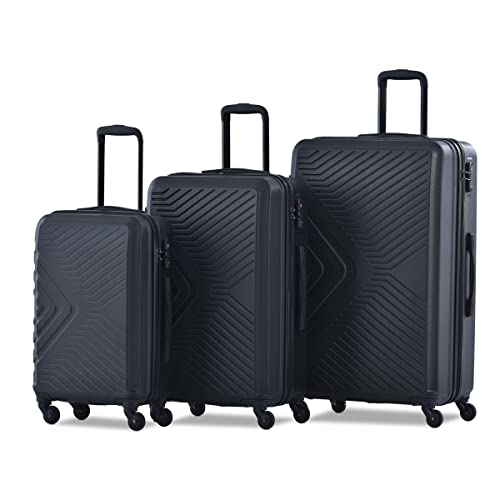 Tripcomp Luggage Sets Wear-Resistance Hardside Lightweight Suitcase Double Spinner Wheels, TSA Lock,Two Hooks, Scratch-resistant Carry-on,3 Piece Set(20inch 24inch 28inch) (Black)