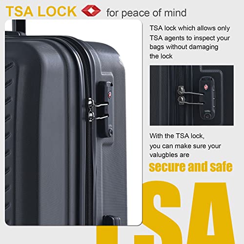 Tripcomp Luggage Sets Wear-Resistance Hardside Lightweight Suitcase Double Spinner Wheels, TSA Lock,Two Hooks, Scratch-resistant Carry-on,3 Piece Set(20inch 24inch 28inch) (Black)