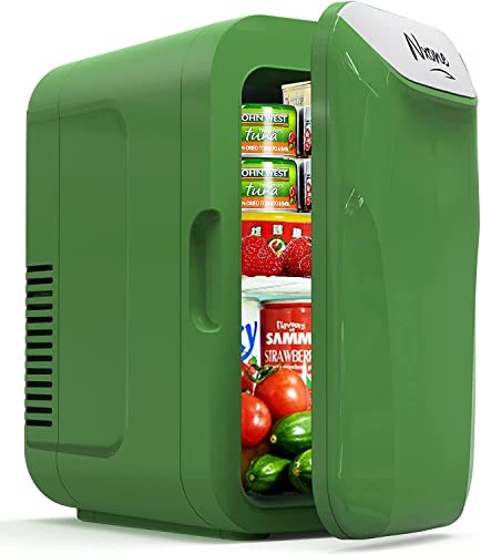 NXONE Mini Fridge,8 Can/6 Liter Small Refrigerator,110VAC/ 12V DC Portable Thermoelectric Cooler and Warmer Freezer Skincare Desk Little Tiny fridge for Cosmetics,Bedroom,Dorm,Office,and Car Green