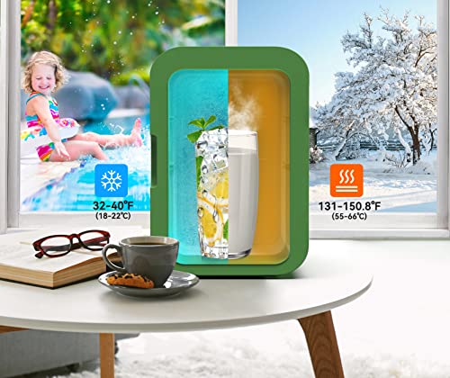 NXONE Mini Fridge,8 Can/6 Liter Small Refrigerator,110VAC/ 12V DC Portable Thermoelectric Cooler and Warmer Freezer Skincare Desk Little Tiny fridge for Cosmetics,Bedroom,Dorm,Office,and Car Green