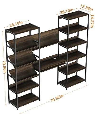 Sengroce Bookshelf, 71" Triple Wide 6 Tier 13-Shelf Bookcase Large Wall Etagere Tall Book Shelves with Metal Frame Open Storage Rack for Living Room Bedroom