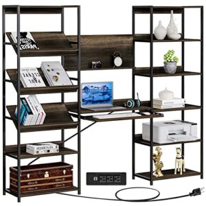 Sengroce Bookshelf, 71" Triple Wide 6 Tier 13-Shelf Bookcase Large Wall Etagere Tall Book Shelves with Metal Frame Open Storage Rack for Living Room Bedroom