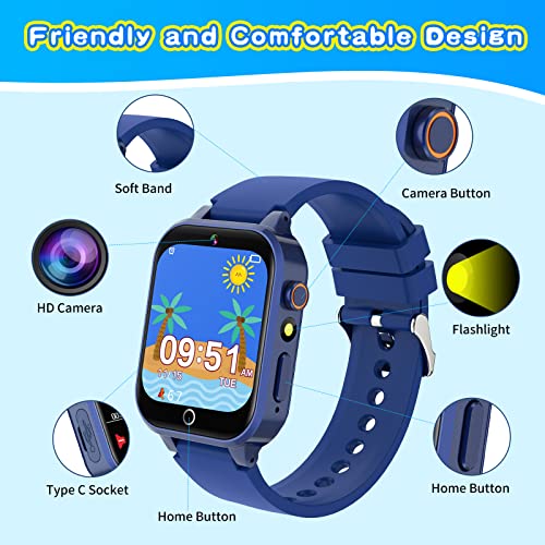 Cosjoype Upgrade Kids Smart Watch for Kids with 26 Puzzle Games HD Camera Video MP3 Player Habit Tracking Pedometer Flashlight 12/24 hr Kids Watches Gift for 4-12 Year Old Boys Toys for Kids