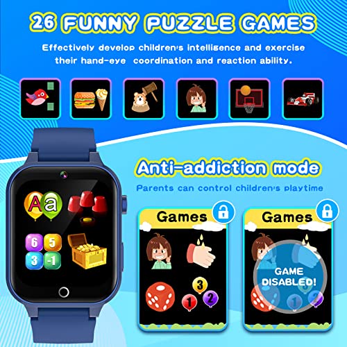 Cosjoype Upgrade Kids Smart Watch for Kids with 26 Puzzle Games HD Camera Video MP3 Player Habit Tracking Pedometer Flashlight 12/24 hr Kids Watches Gift for 4-12 Year Old Boys Toys for Kids