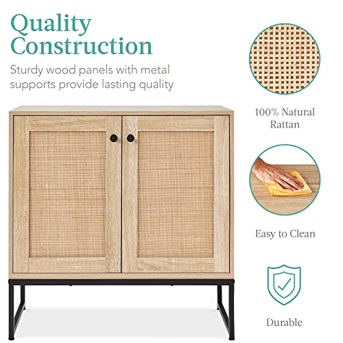 Best Choice Products 2-Door Rattan Storage Cabinet, Accent Furniture, Multifunctional Cupboard for Living Room, Hallway, Kitchen, Sideboard, Buffet Table w/Non-Scratch Foot Pads - Natural