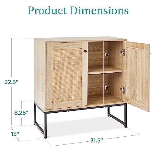 Best Choice Products 2-Door Rattan Storage Cabinet, Accent Furniture, Multifunctional Cupboard for Living Room, Hallway, Kitchen, Sideboard, Buffet Table w/Non-Scratch Foot Pads - Natural