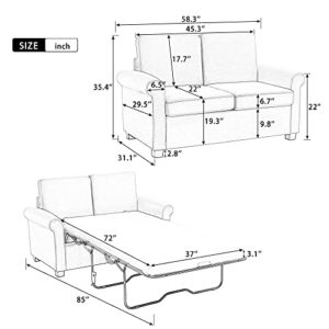 Merax Pull Out Sleeper Sofa Bed 2 in 1 Couch with Memory Foam Apartment/Small Spaces, Living Room/Office Love Seats, White_w/Mattress