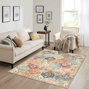 Lahome Moroccan Trellis Area Rug, 3x5 Washable Bedroom Rug Indoor Non-Slip, Small Oriental Accent Throw Rug for Kitchen Entryway Bathroom Living Room Office Carpet (Cream, 3x5ft)