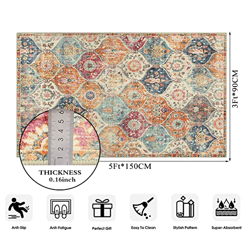 Lahome Moroccan Trellis Area Rug, 3x5 Washable Bedroom Rug Indoor Non-Slip, Small Oriental Accent Throw Rug for Kitchen Entryway Bathroom Living Room Office Carpet (Cream, 3x5ft)