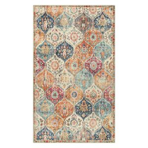 Lahome Moroccan Trellis Area Rug, 3x5 Washable Bedroom Rug Indoor Non-Slip, Small Oriental Accent Throw Rug for Kitchen Entryway Bathroom Living Room Office Carpet (Cream, 3x5ft)