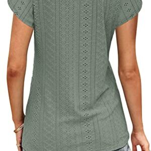 Womens Summer Tops Casual Country V Neck Tee Shirts Petal Sleeve Fashion Loose Blouse B-Green