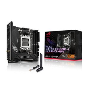 asus rog strix b650e-i gaming wifi 6e socket am5 ryzen 7000 mini-itx gaming motherboard (pcie 5.0,ddr5,10 + 2power stages,2xm.2 slots,usb 3.2 gen 2x2 type-c,wifi 6e)