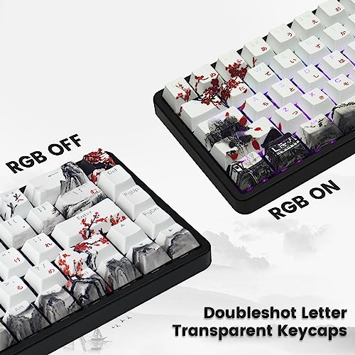 XVX Shine Through Keycaps - PBT Japanese Keycaps, 127 Keys Plum Blossom Custom Keycap Set Dye-Sublimation Cherry Profile Keyboard Keycaps for Cherry Gateron MX Switches Mechanical Keyboards