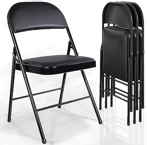 GIVIMO Folding Chairs with Padded Seats 4 Pack Black Metal Padded Folding Chair with Steel Frame for Events Office Wedding Party, 330 Pound Capacity