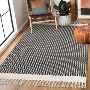 lahome boho entryway rug, 3x5 rug for bedroom lightweight washable throw rug woven cotton bathroom rugs with tassels, farmhouse black and white rug for living room kitchen office dorm gifts