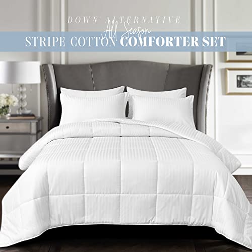 Elegant Comfort Premium Hotel Quality 1200 Thread Count 100% Egyptian Cotton, 3-Piece Stripe Down Alternative Cotton Comforter Set - Box Stitched - Duvet Insert with 4 Corner Tabs, Twin XL, White