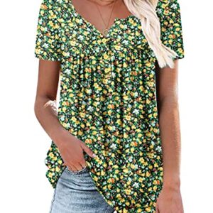 ROSELINLIN Womens Green Tunic Tops Summer Dressy Casual Short Sleeve Blouse Floral Shirts Plus Size 3XL