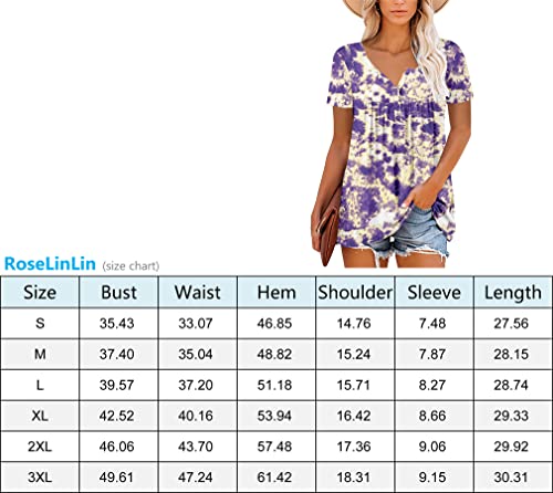 ROSELINLIN Womens Green Tunic Tops Summer Dressy Casual Short Sleeve Blouse Floral Shirts Plus Size 3XL