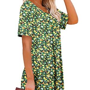 ROSELINLIN Womens Green Tunic Tops Summer Dressy Casual Short Sleeve Blouse Floral Shirts Plus Size 3XL