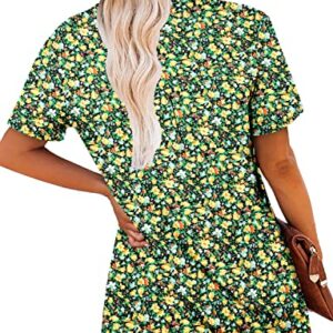 ROSELINLIN Womens Green Tunic Tops Summer Dressy Casual Short Sleeve Blouse Floral Shirts Plus Size 3XL