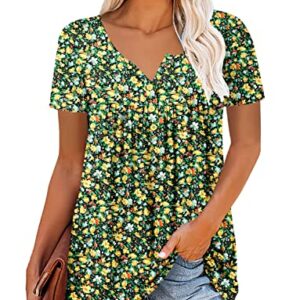 ROSELINLIN Womens Green Tunic Tops Summer Dressy Casual Short Sleeve Blouse Floral Shirts Plus Size 3XL