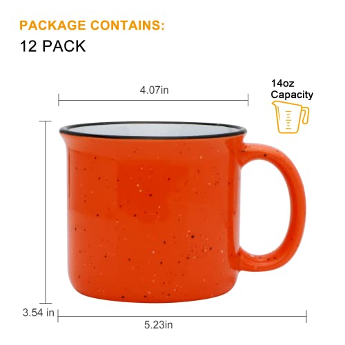 COMUDOT Ceramic Coffee Mugs,14 Ounce Ceramic Speckled Mug,Ceramic Tea Cups with Handle,for Tea, Coffee and Hot Chocolate, Set of 12