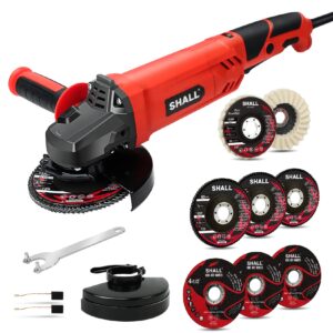 shall angle grinder tool 7.5amp 4-1/2 inch, 6-variable-speed grinders power tools, electric metal grinder 12000 rpm w/ 2 safety guards, cutting wheels, flap discs, non-slip handle for metal/wood