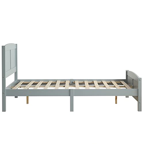 nycsuoani Full Bed Frame No Box Spring Needed Full Pine Single-Layer Core Vertical Stripe Full-Board Curved Bed Head with The Same Bed Foot Wooden Bed 77.8 x 56.5 x 37.8 in. Gray