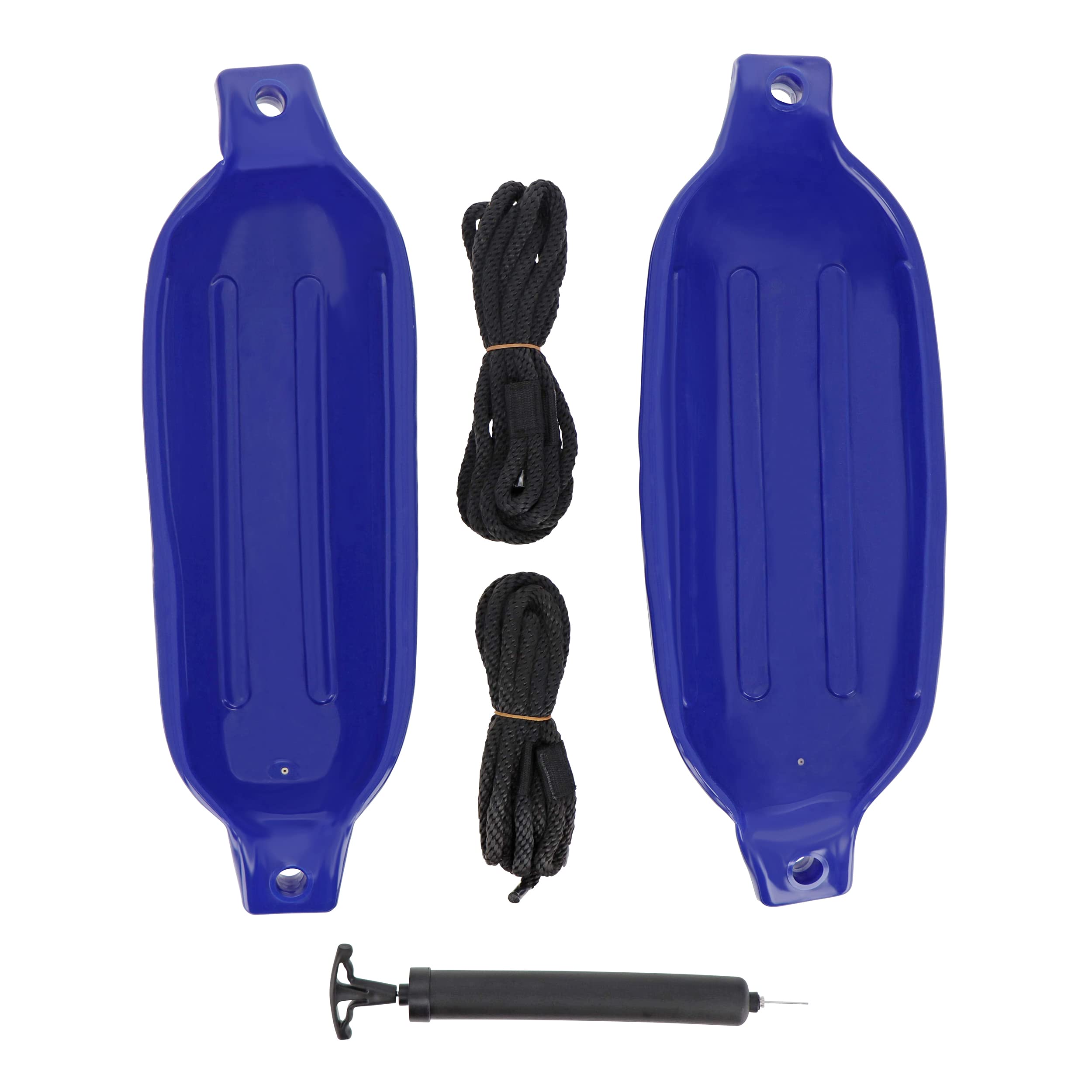 BISupply Boat Bumpers for Docking - Boat Fenders Blue 2 Pack 22.8 x 7.8in Buoys with 2 Fender Lines and 12in Inflator