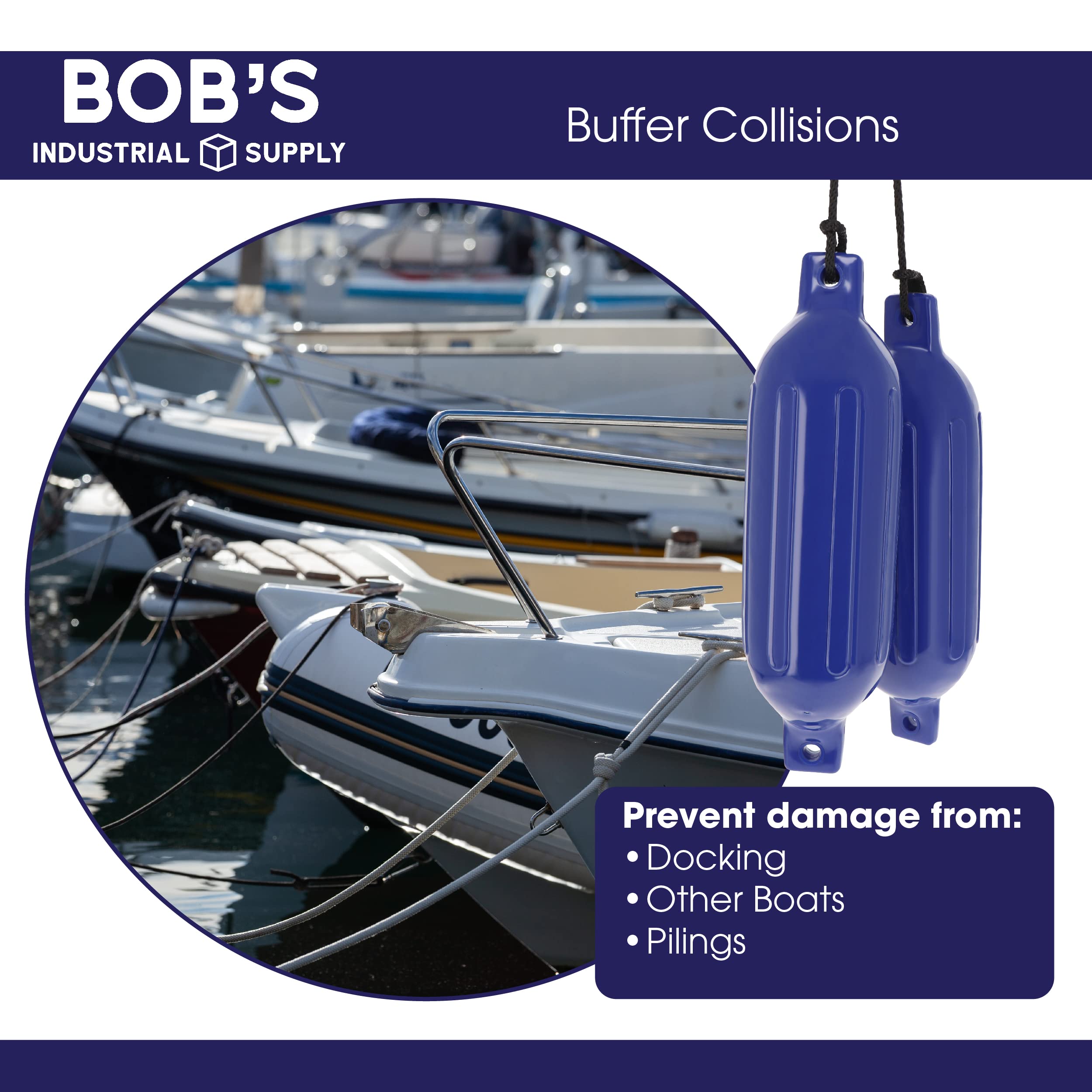 BISupply Boat Bumpers for Docking - Boat Fenders Blue 2 Pack 22.8 x 7.8in Buoys with 2 Fender Lines and 12in Inflator