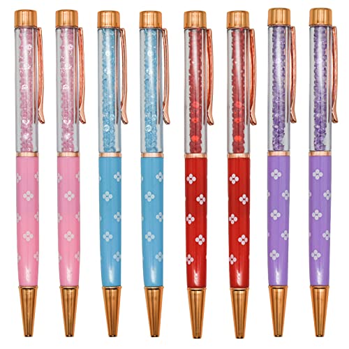 Lopenle 12PCS Fancy Business Pens Novelty Floral Pens Crystal Diamond Stylus Pen Ink Ballpoint Pens School Office Desk Decor Accessories