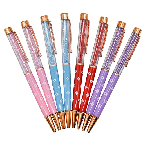 Lopenle 12PCS Fancy Business Pens Novelty Floral Pens Crystal Diamond Stylus Pen Ink Ballpoint Pens School Office Desk Decor Accessories