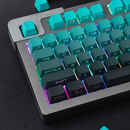 Gradient Cyan Side Print Keycaps OEM PBT Double Shot Custom Keycaps Set Fit for 61/64/87/104/108 Cherry Mx Switches Mechanical Keyboard