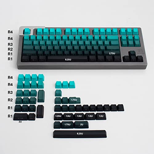 Gradient Cyan Side Print Keycaps OEM PBT Double Shot Custom Keycaps Set Fit for 61/64/87/104/108 Cherry Mx Switches Mechanical Keyboard