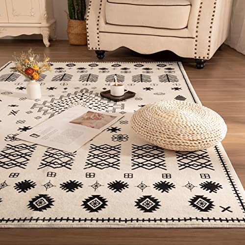 YIHOUSE 6×9 Ft Area Rugs Non-Shedding Washable Rug, Bedroom Living Room Dining Room Office Soft Nonslip Modern Rugs Faux Wool Collection Carpet Indoor/Outdoor Rugs-Black and White Rug