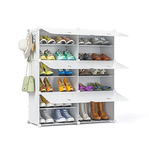 FUNLAX Shoe Rack, 6 Tier Plastic Shoe Storage Cabinet 24 Pairs Shoe Rack Organizer with Door for Closet Entryway Taller Shoes Boots Organizer