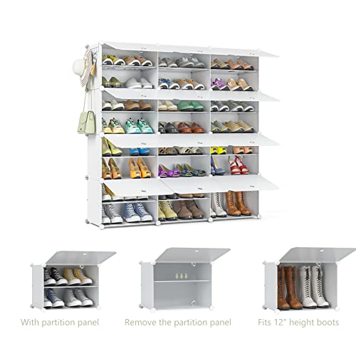 FUNLAX Shoe Rack, 6 Tier Plastic Shoe Storage Cabinet 24 Pairs Shoe Rack Organizer with Door for Closet Entryway Taller Shoes Boots Organizer