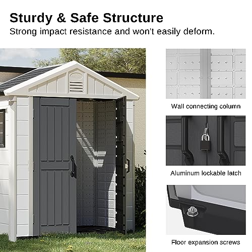 EAST OAK Outdoor Storage Shed, 7×4×8.2 FT Waterproof Resin Tool Shed with Window, 152Cu.ft Outside House Shed for Garden, Patio, Lawn Mower, Bikes