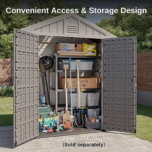 EAST OAK Outdoor Storage Shed, 7×4×8.2 FT Waterproof Resin Tool Shed with Window, 152Cu.ft Outside House Shed for Garden, Patio, Lawn Mower, Bikes